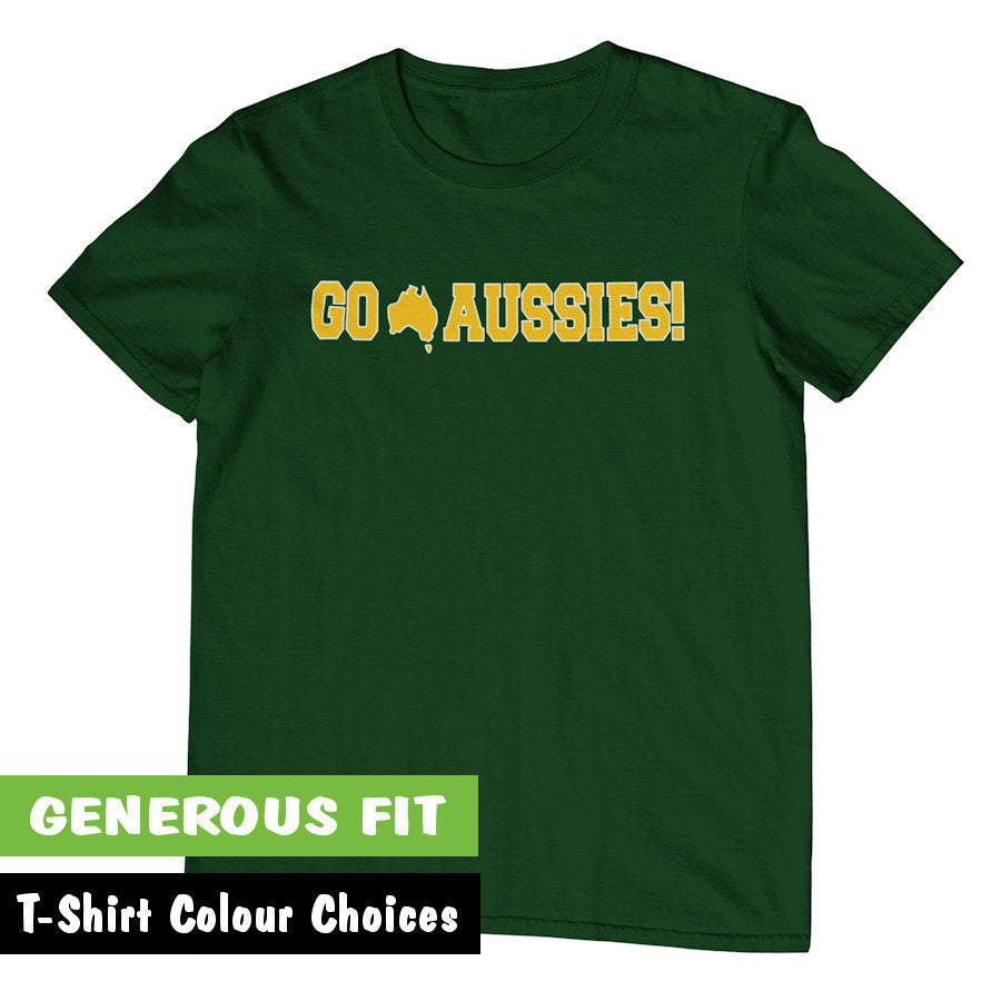 Go Aussies Team Supporter Adults T-Shirt (Green & Gold Colour Choices ...