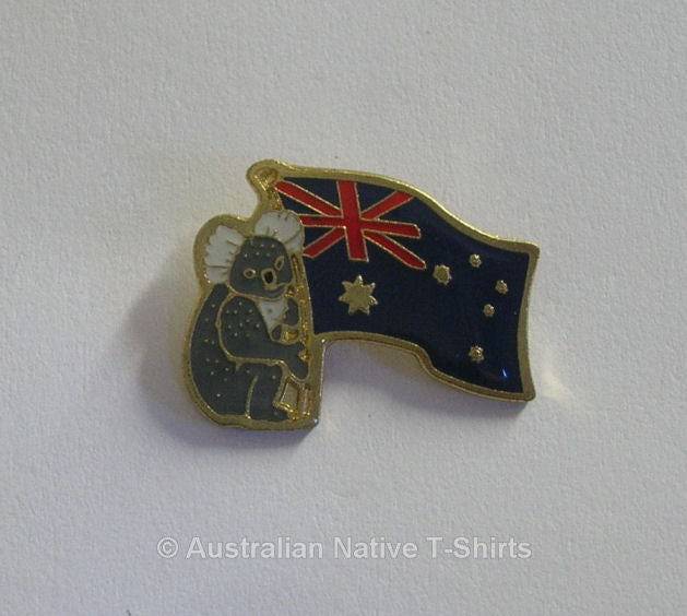 Koala & Australian Flag Metal Badge - Australian Souvenir Badges ...